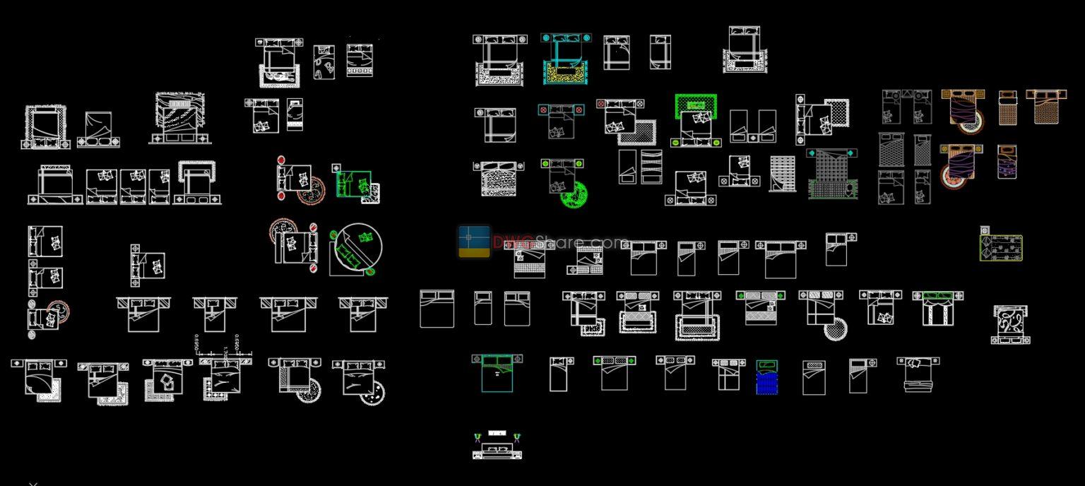 1.Beds in top view AutoCAD blocks free download