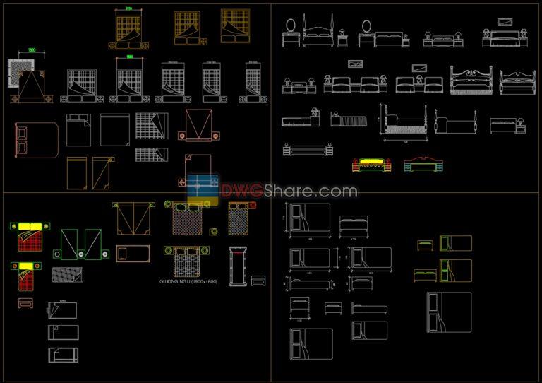 2.Beds top view and front view AutoCAD blocks free download