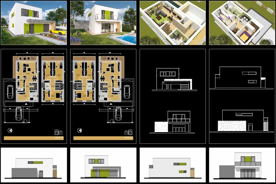 Modern Family house 120 mq AutoCAD file, JPG file free download | Free ...