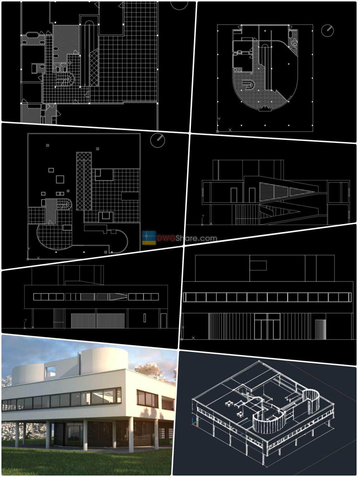 Villa Savoye - Le corbusier Plan 3D, 2D AutoCAD File Free download | Free Cad Blocks, download ...