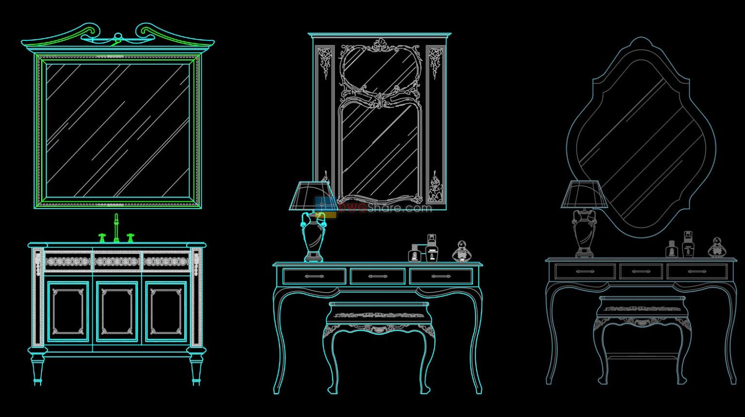 7.Classic Dressing Table CAD Blocks free download | Free Cad Blocks ...