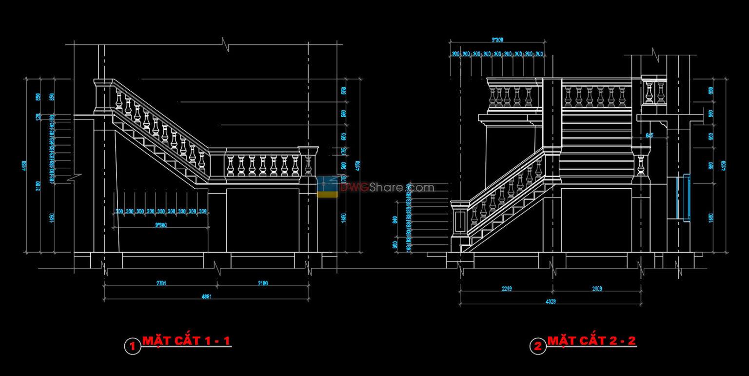 14.Classic Stair, Railing AutoCAD Blocks free download