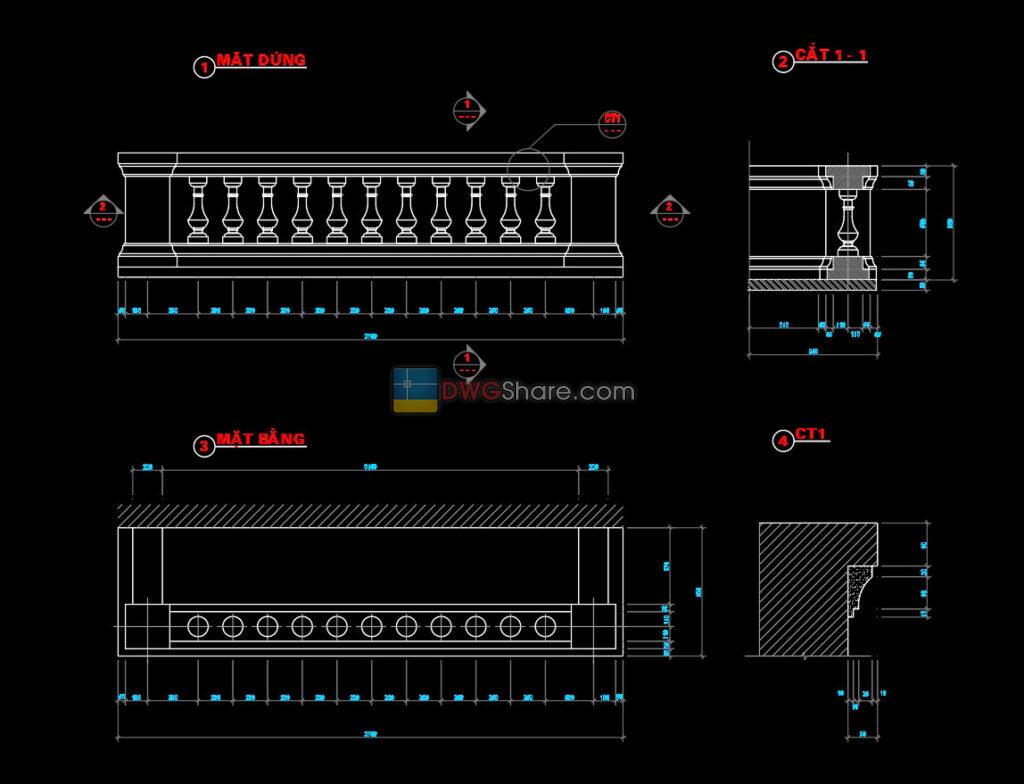 14.Classic Stair, Railing AutoCAD Blocks free download