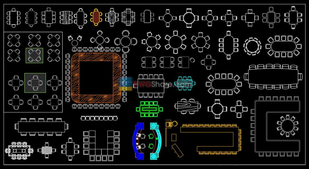 19.Dining table and chairs Cad Blocks free download