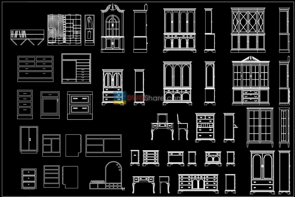 20.Wine cabinet, wardrobe, Display cabinets Cad Blocks free download
