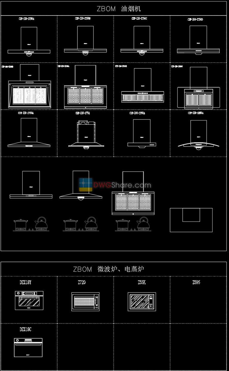 10.Gas cooker, Induction cooker, Kitchen hood AutoCAD blocks free download