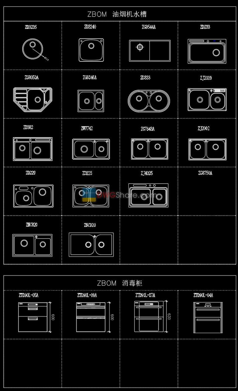 10.Gas cooker, Induction cooker, Kitchen hood AutoCAD blocks free download