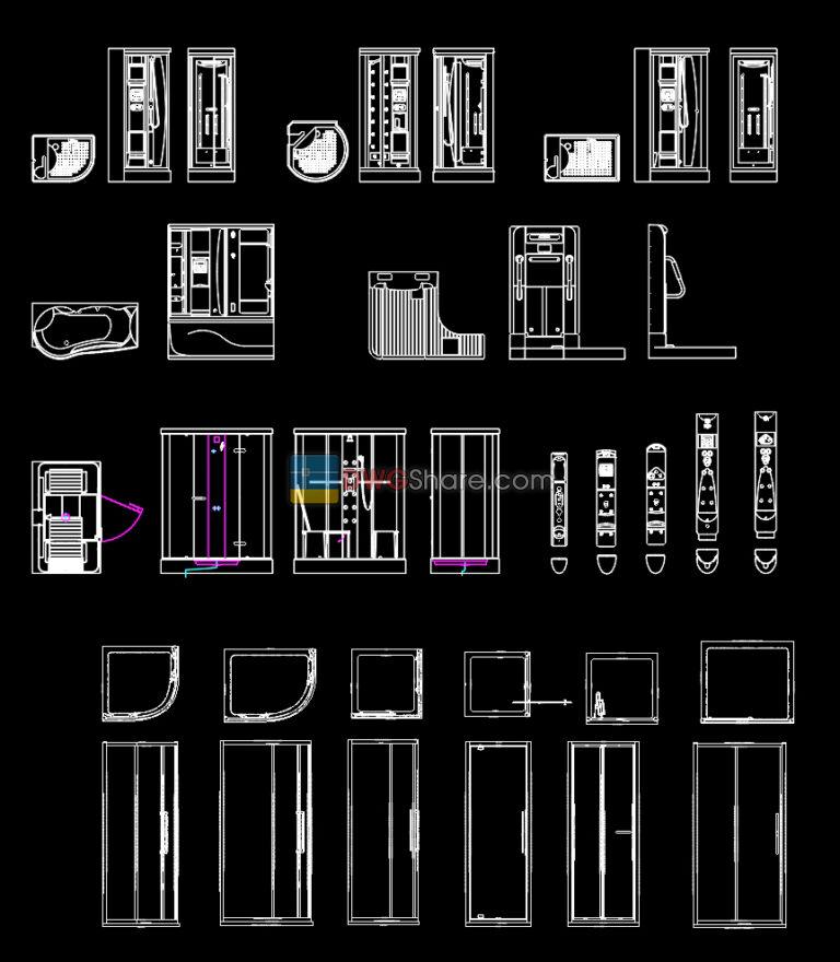 16.Shower cabins free AutoCAD drawing download
