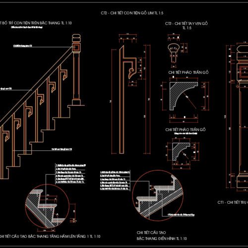 14.Classic Stair, Railing AutoCAD Blocks free download
