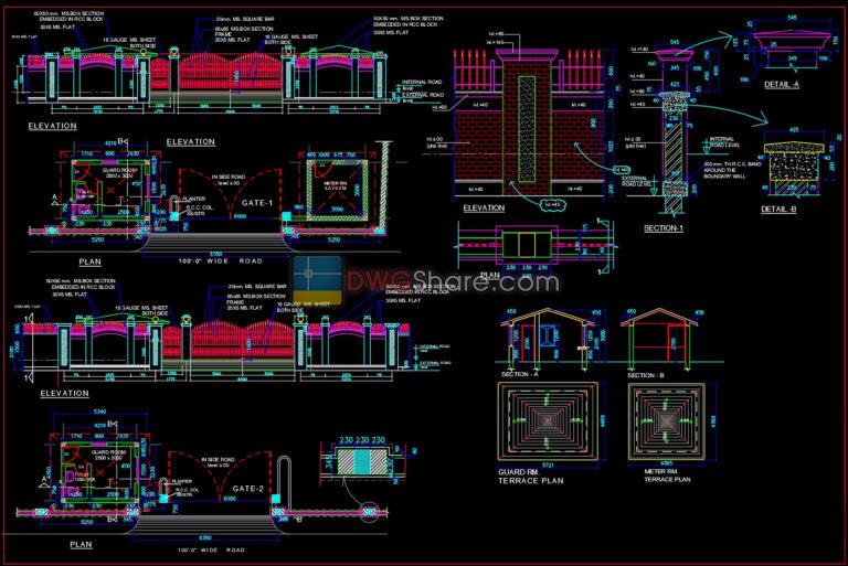 24.Gate and Fence design AutoCAD blocks free download