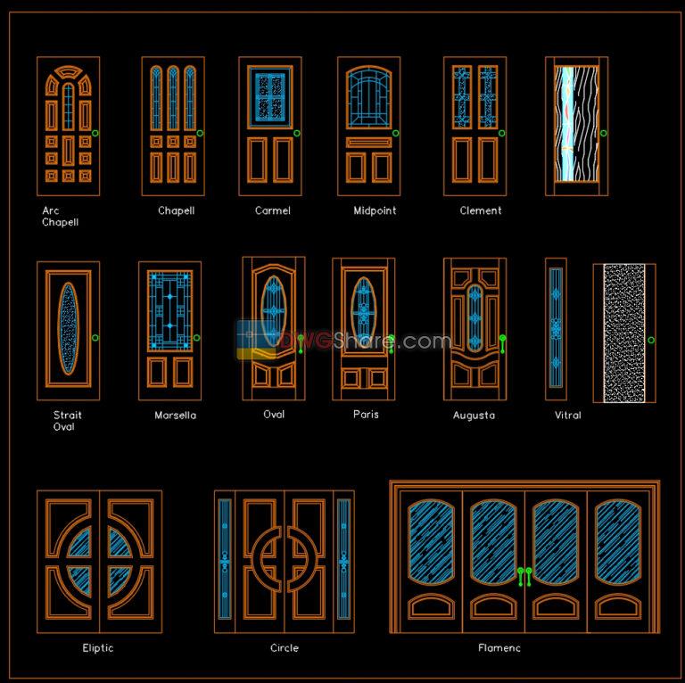 81.Autocad Wooden Door free download
