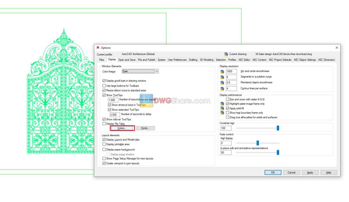 Change background color for Layout in AutoCAD