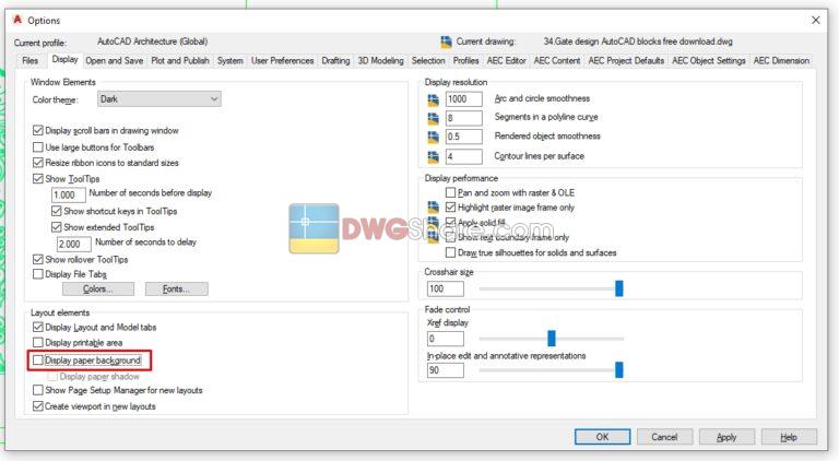 Change background color for Layout in AutoCAD