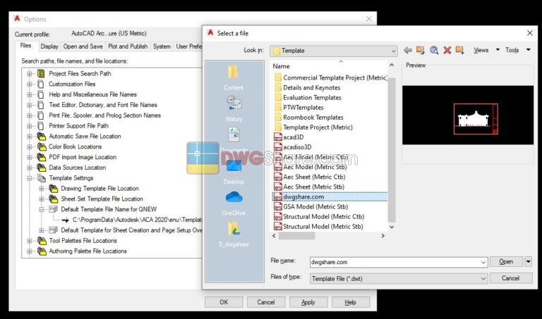 Set up to create Template file in AutoCAD