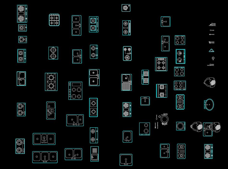 17.A collection of sinks and cookers in Plan Cad Blocks | Free Cad ...