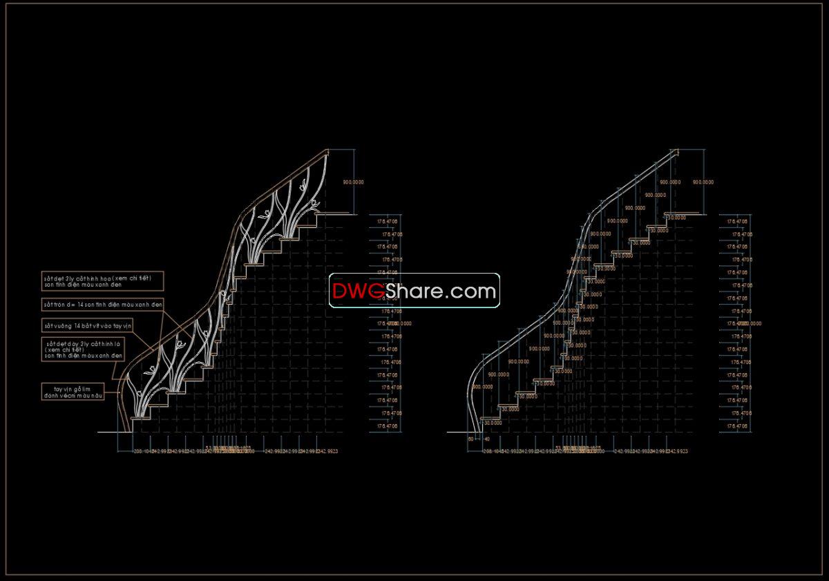 22.Details handrail stairs, handrails autocad free download