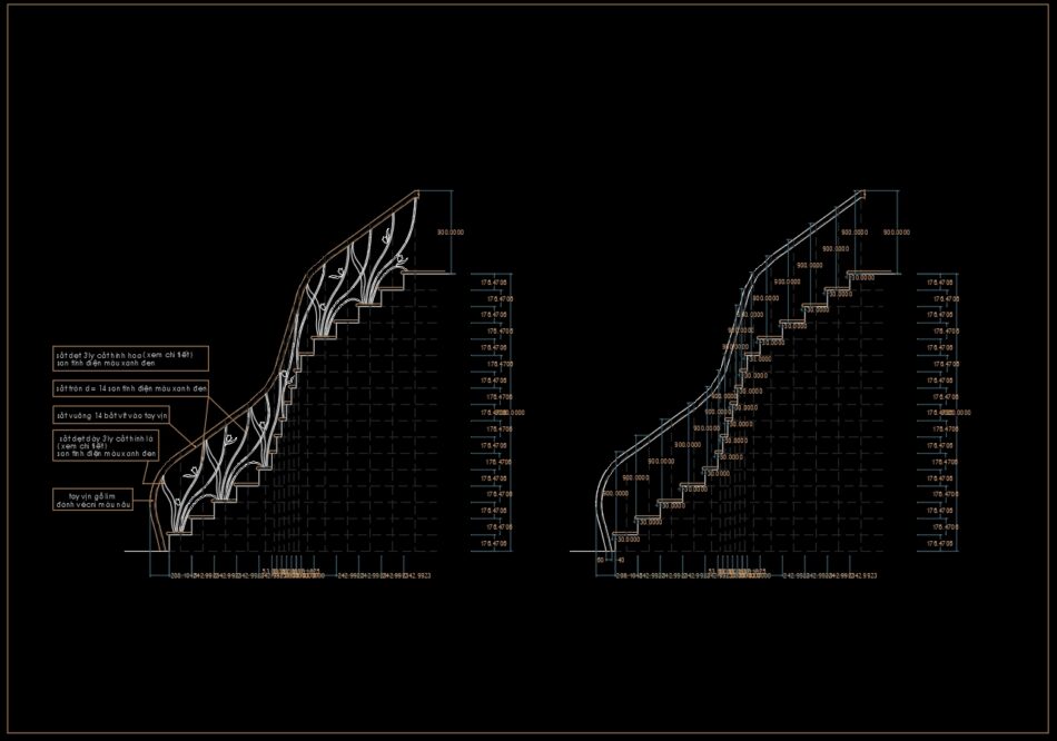 22.Details handrail stairs, handrails autocad free download