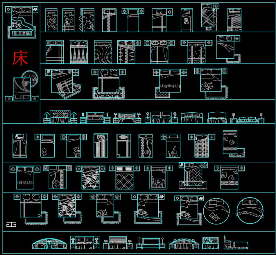 71.Beds in Plan Cad Blocks free download