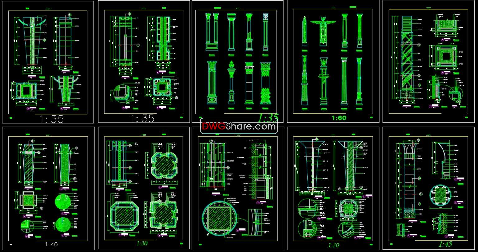 19.Autocad column details Blocks free download