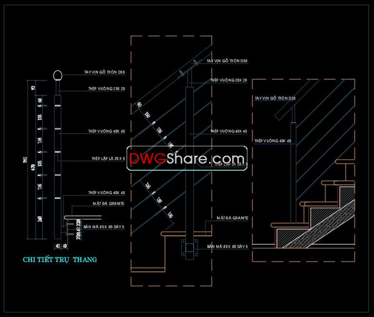 23.Details handrail stairs, handrails autocad free download