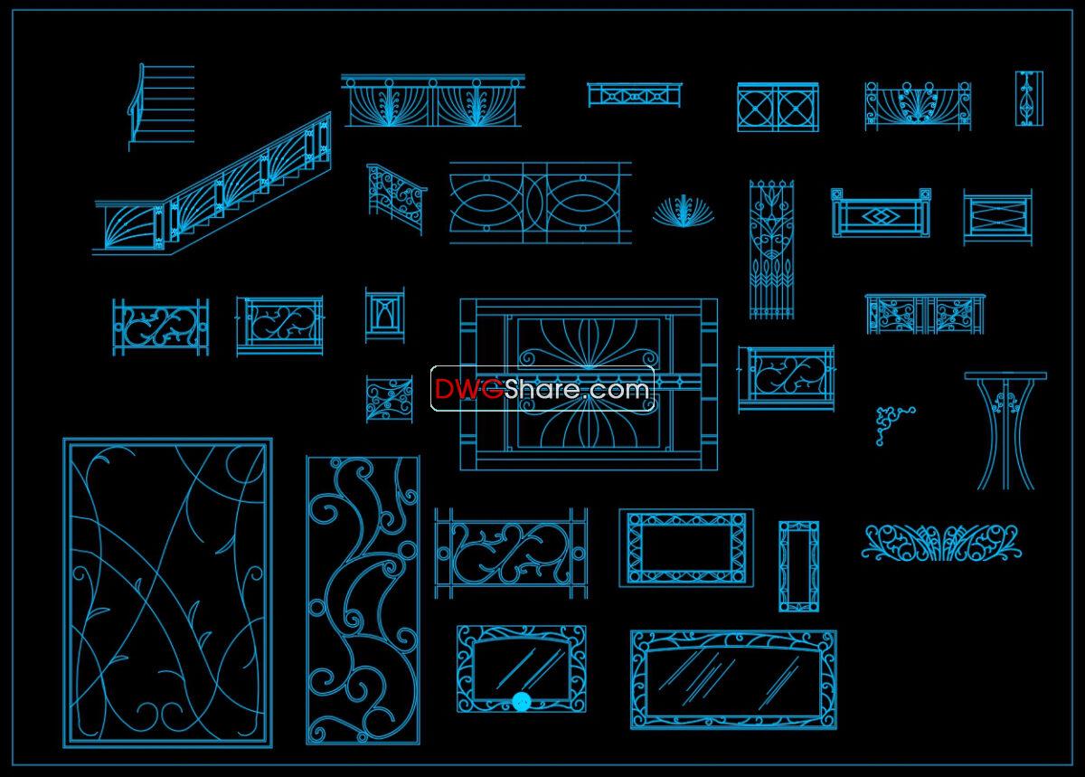27.Details handrail stairs, handrails autocad free download