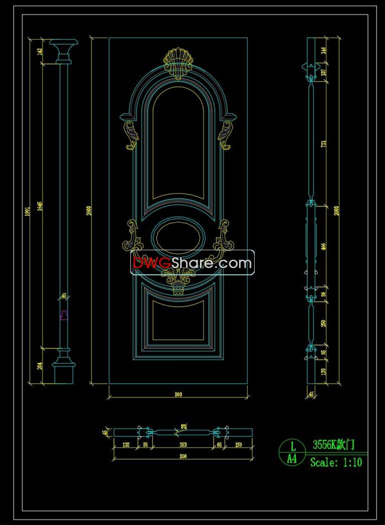 205. Autocad Wooden Door free download