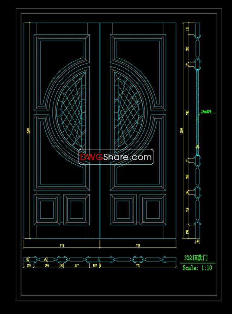 207. Autocad Wooden Door free download