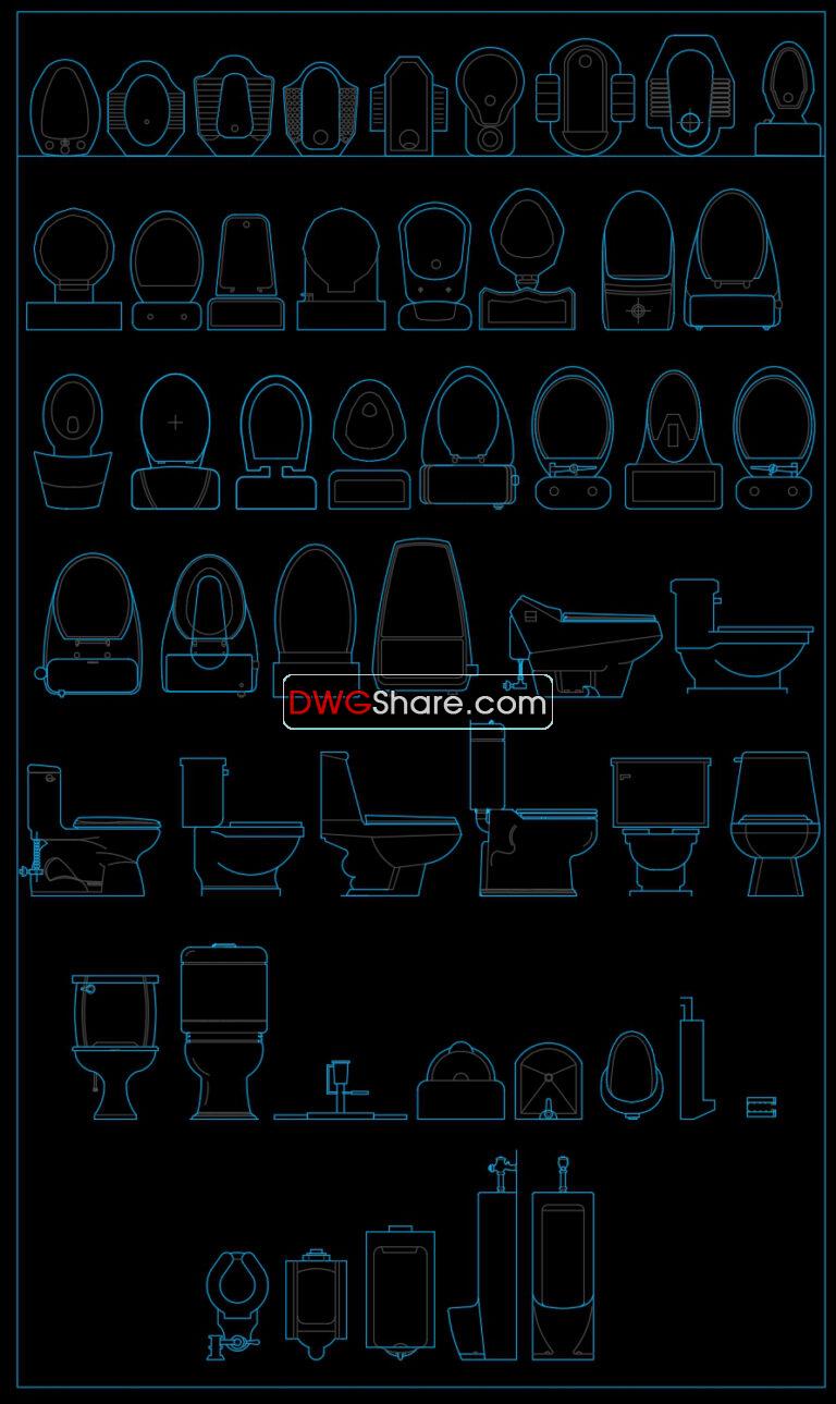 24.Toilet bowls free AutoCAD drawing download