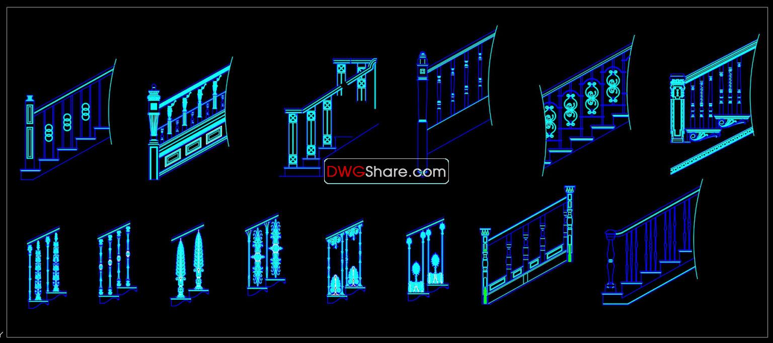 31.Details handrail stairs autocad free download