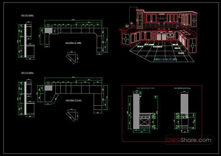 30.Traditional kitchen cupboard, kitchen cabinets autocad drawing