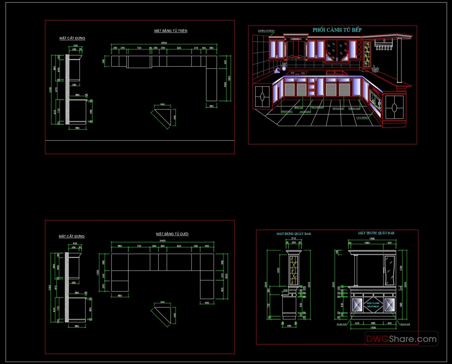 34.Traditional kitchen cupboard, kitchen cabinets autocad drawing