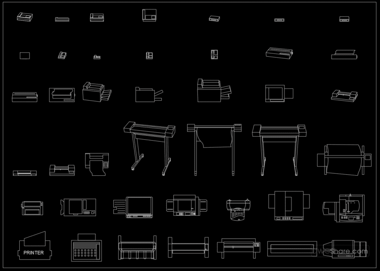 11.Printers AutoCAD blocks free download