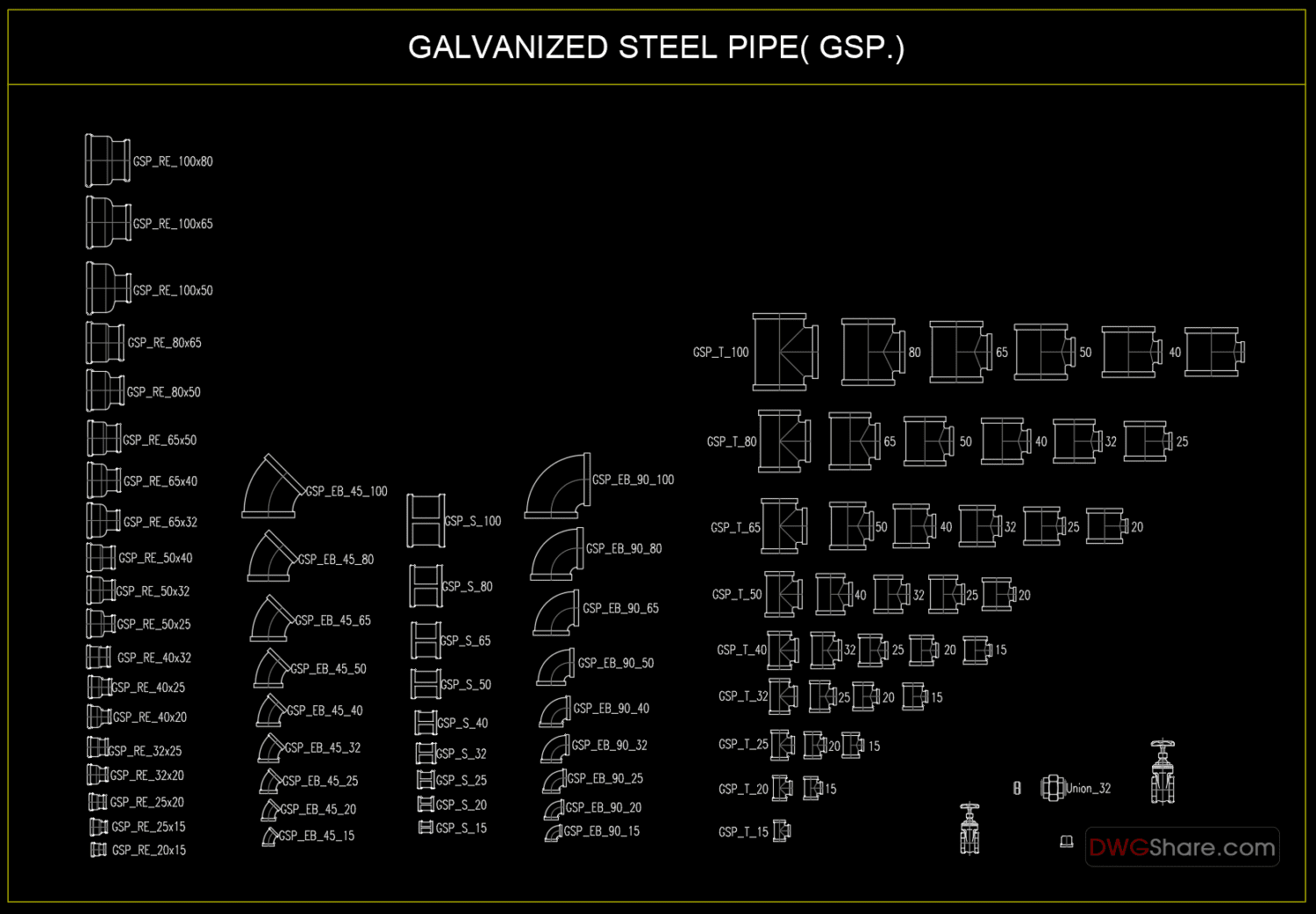 12.Galvanized Pipe Fittings Autocad Drawing Free Download
