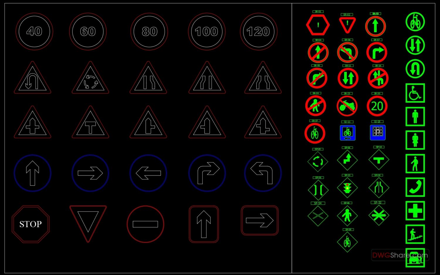 14.Traffic and road signs Cad Blocks free download