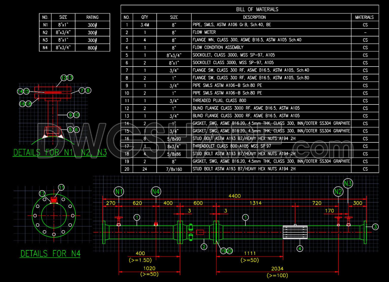 21.Flow Meter Pipe Spool Assembly Autocad Drawing Free Download
