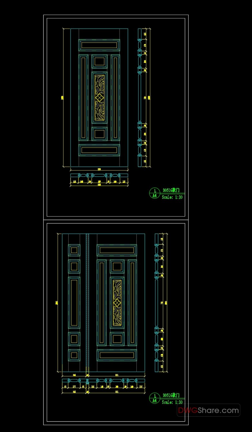 255. Autocad Wooden Door free download