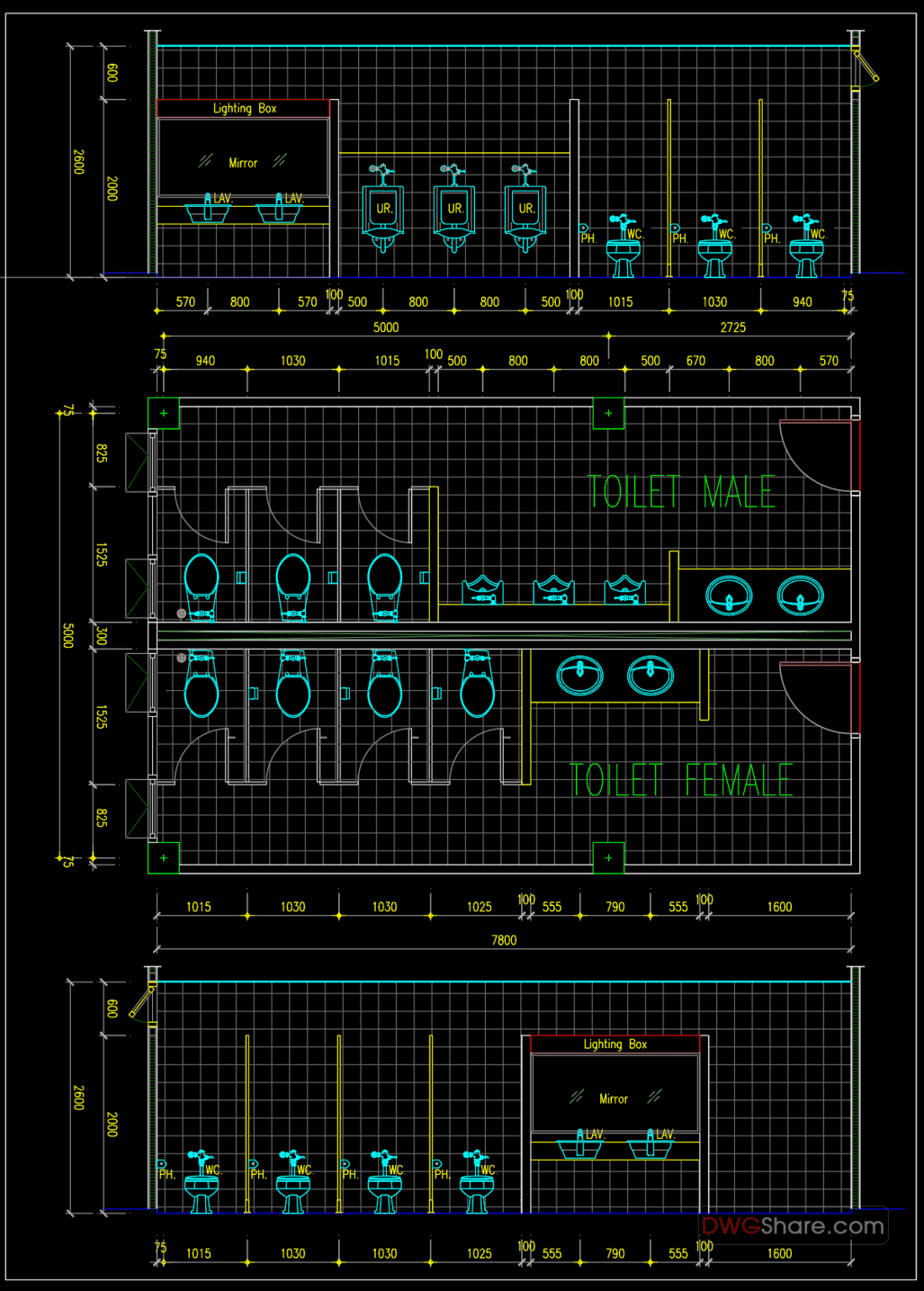 34.Public Toilet free AutoCAD drawing download