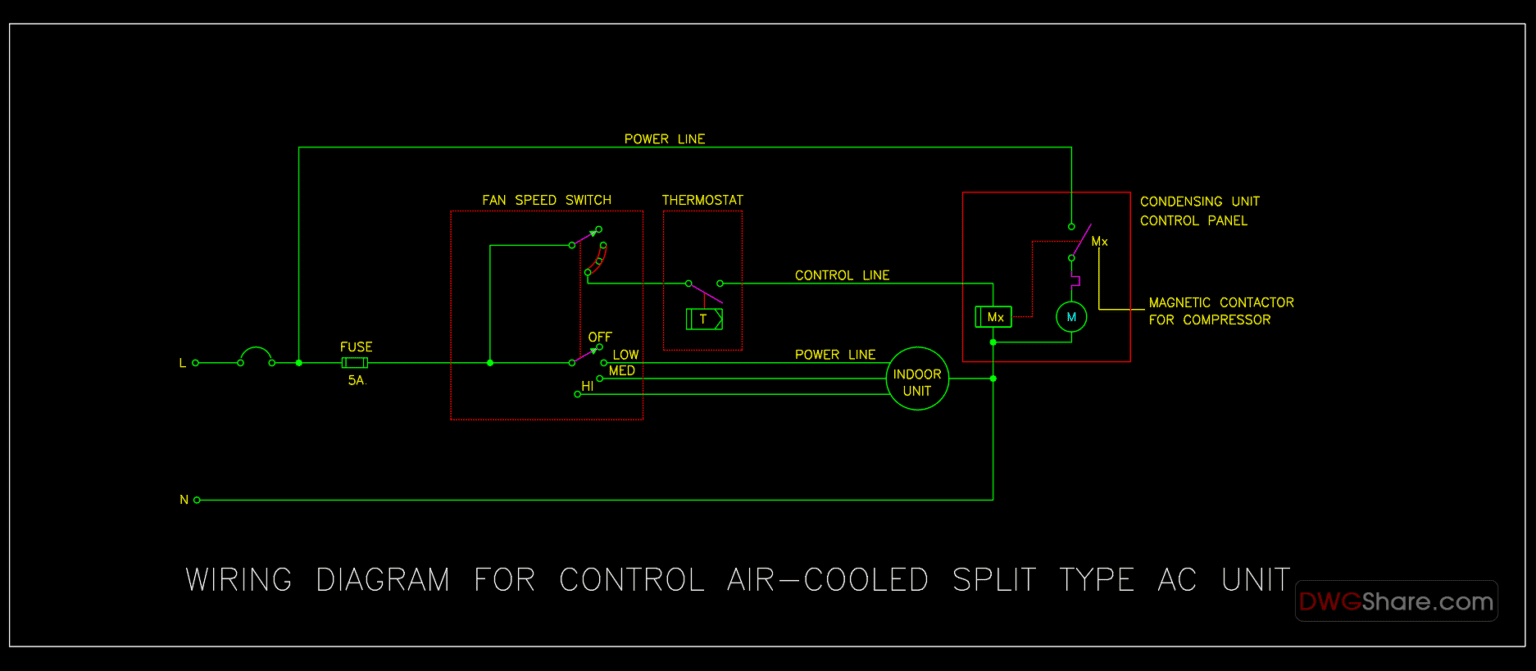 34.Wiring Diagram For Control Air cooled Split Type AC Unit AutoCAD Blocks