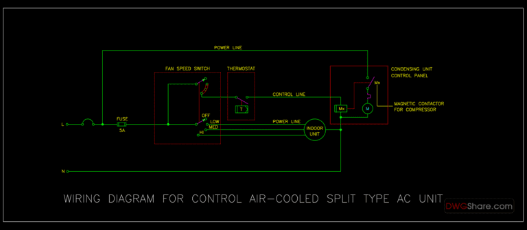 34.Wiring Diagram For Control Air cooled Split Type AC Unit AutoCAD Blocks
