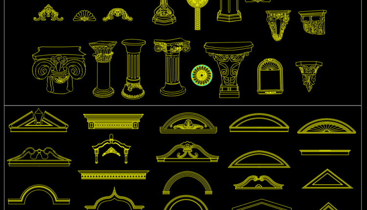 92.Neoclassical Style Decor CAD Design Elements - Free Cad Blocks ...