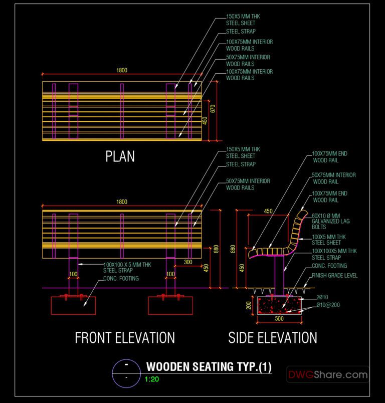 10.Wooden Seating Typical Section Detail CAD