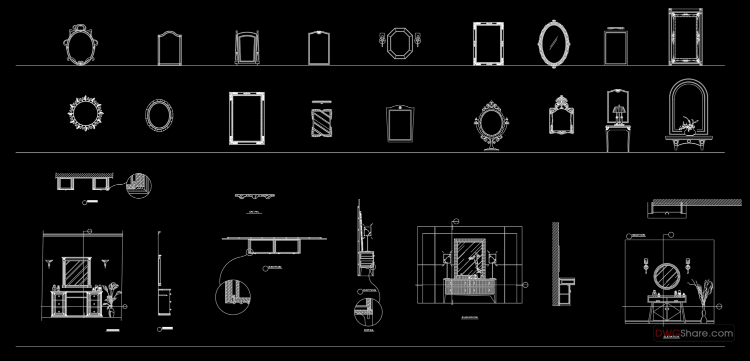 107.Mirrors CAD Blocks