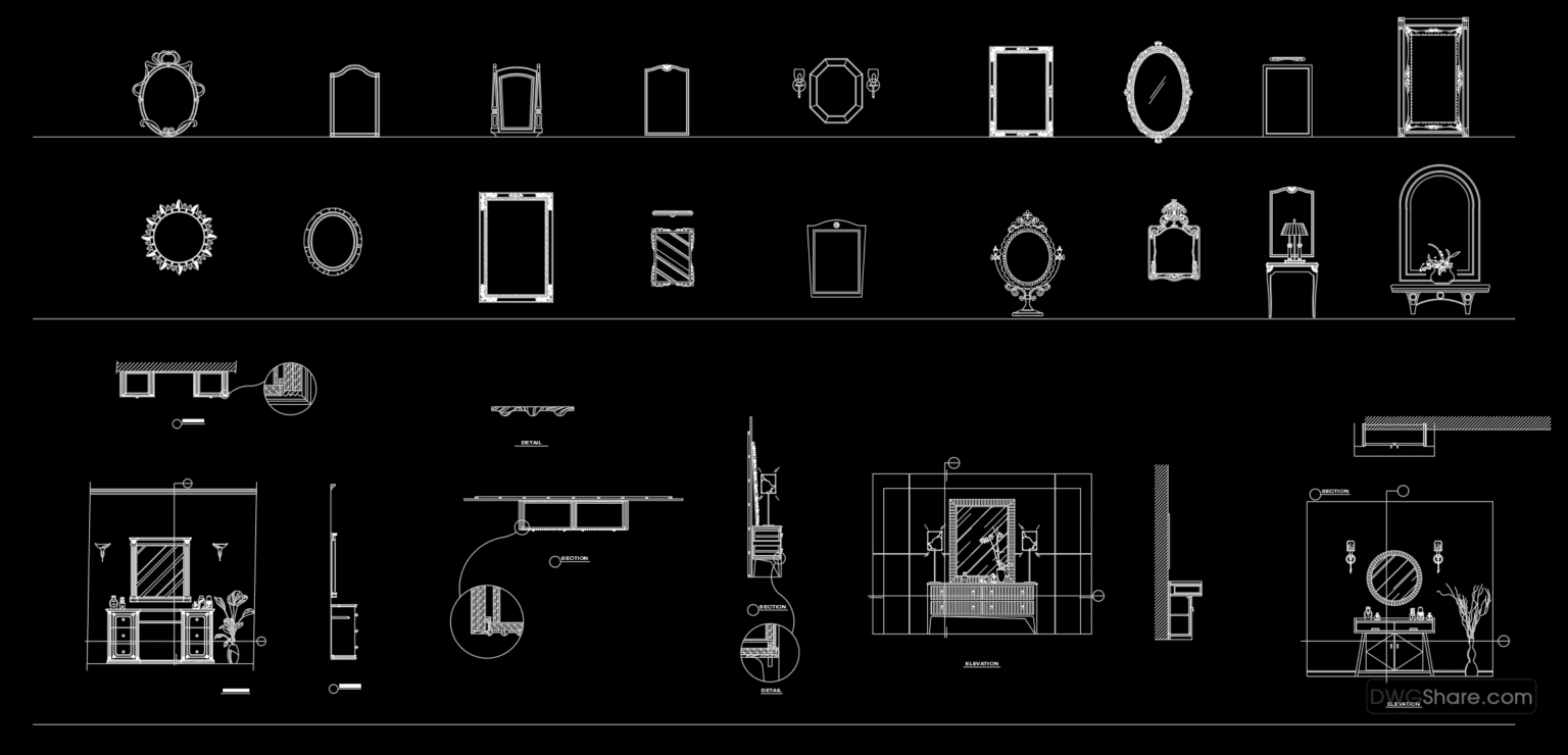 107.Mirrors CAD Blocks