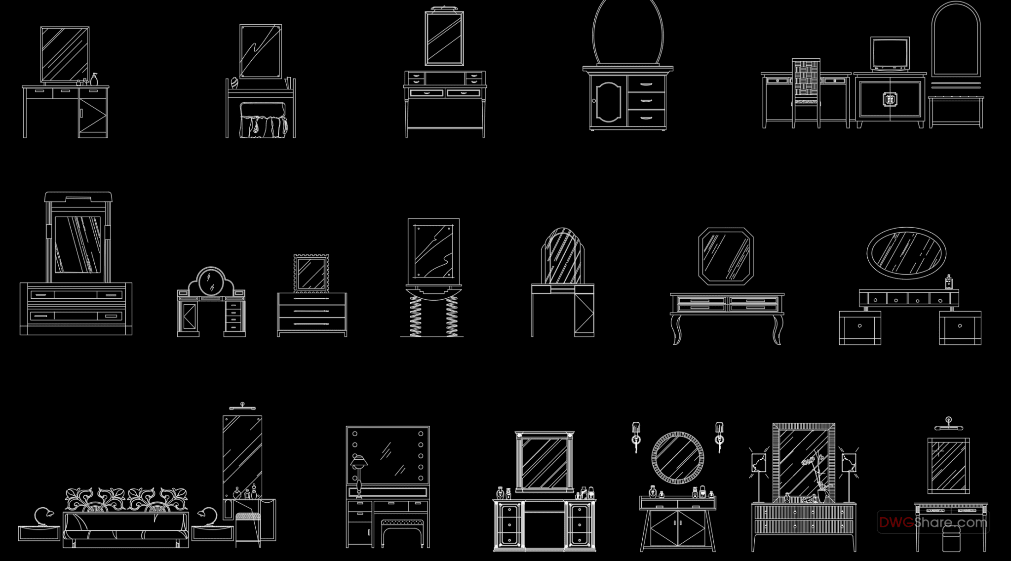 109.Dressing Tables Cad Blocks Free Download