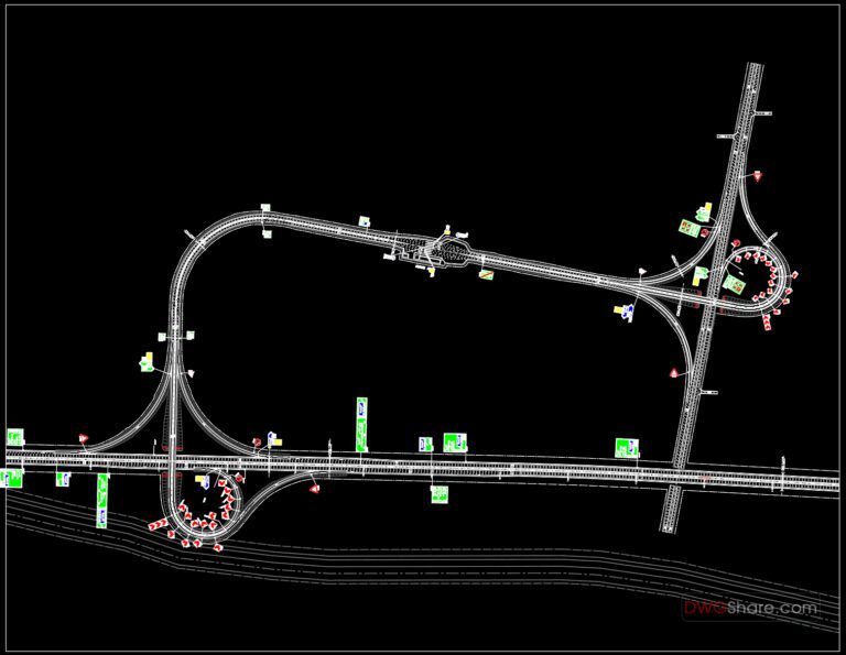 19.Cad File of Double Trumpet Interchange Design For Free Download