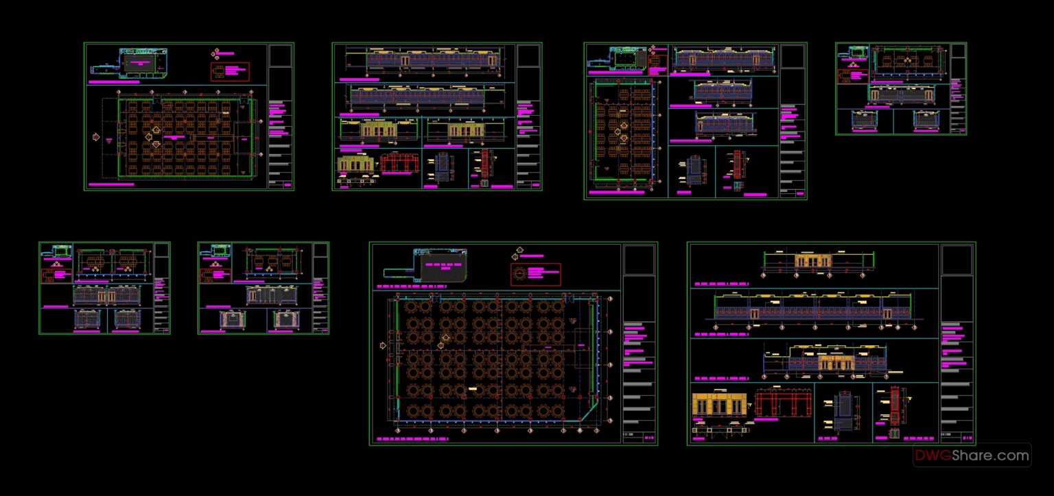 19.Wedding Hall Layout Plan and Elevations CAD