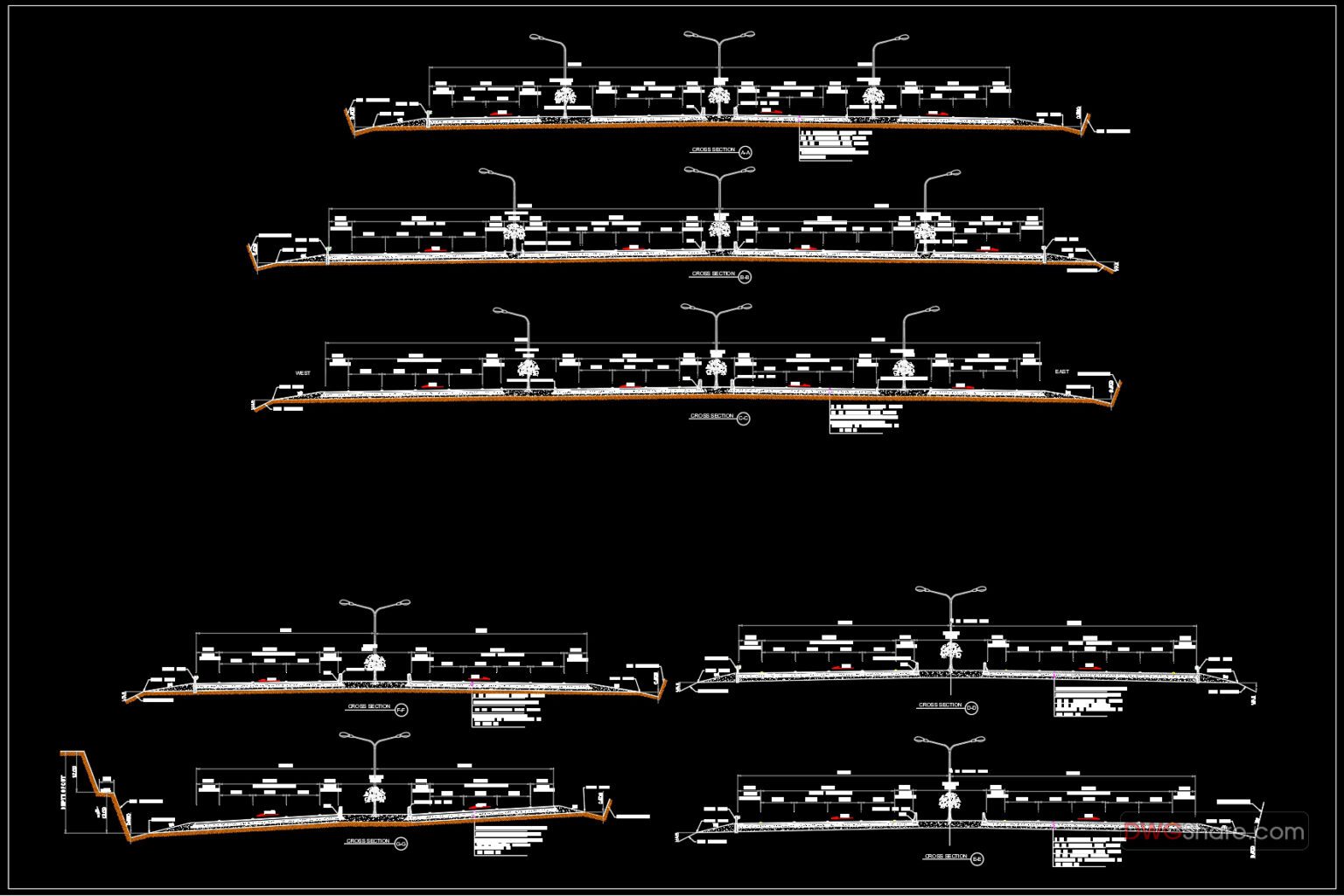 20.Cad File of Expressway General Plan, Section With Side Slope For ...