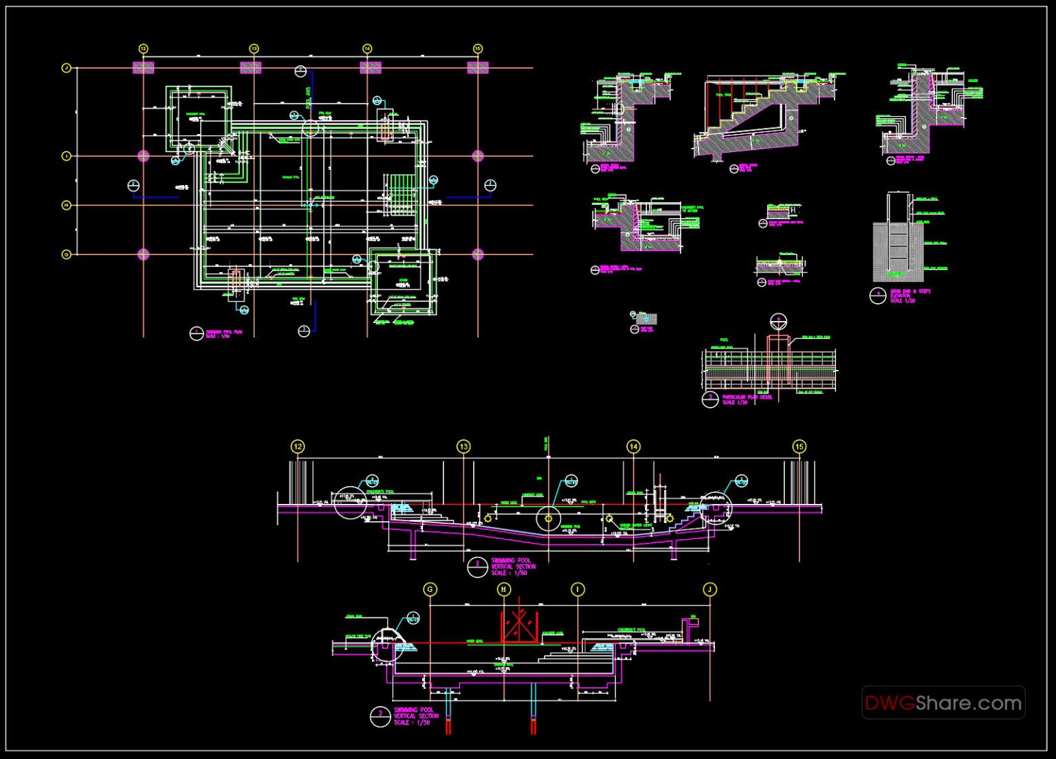 23.Swimming Pool Elevation and Sections Details CAD