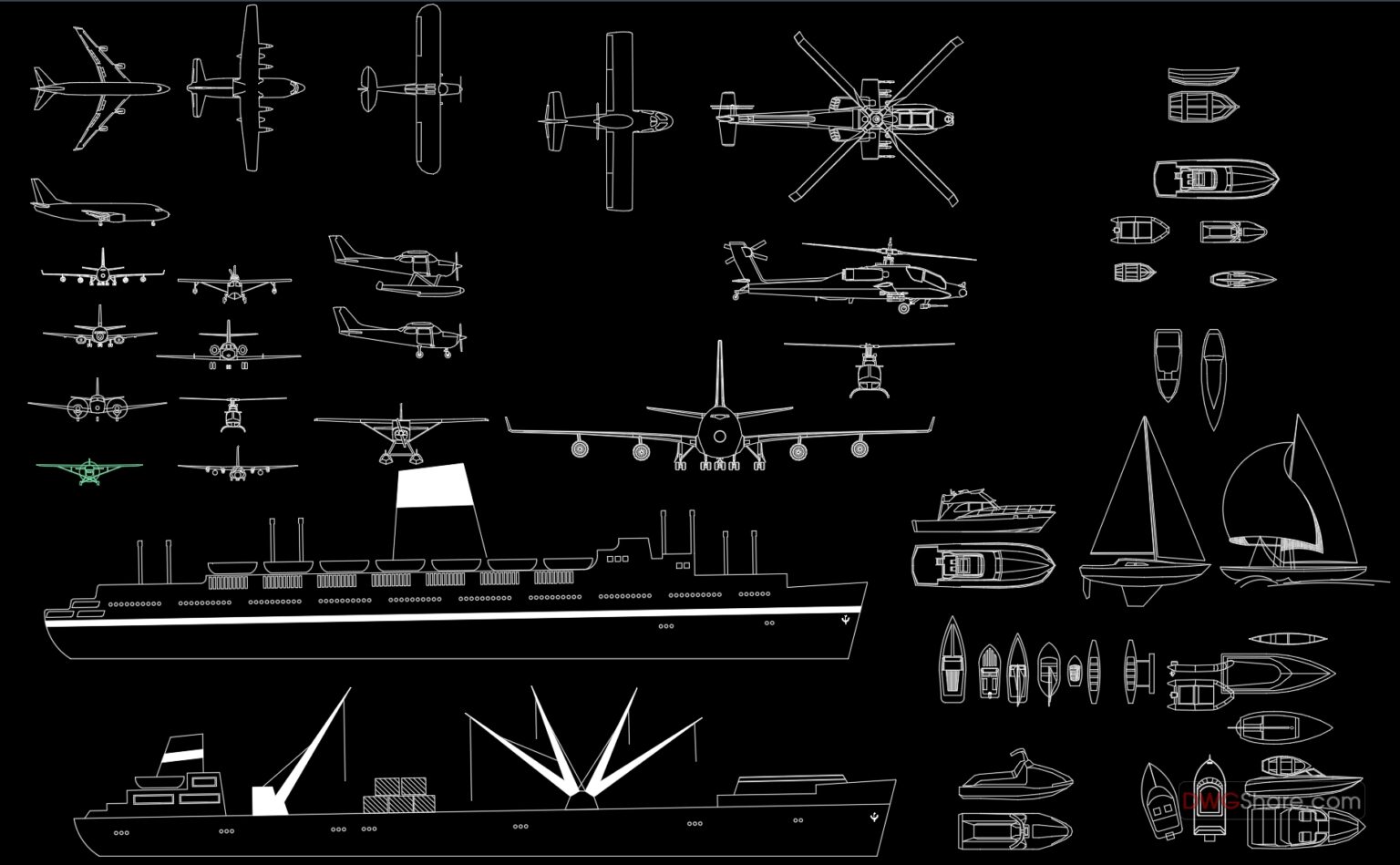 28.Airplanes Ships and Boats CAD Blocks