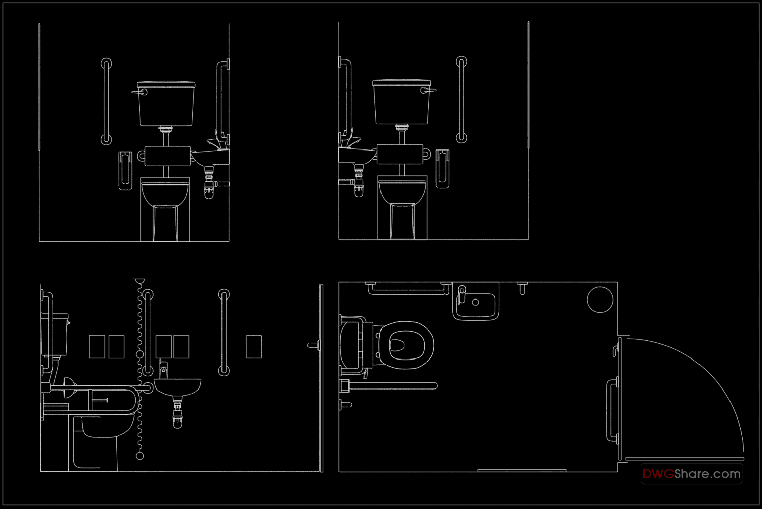 36.Disabled Toilet free AutoCAD drawing download